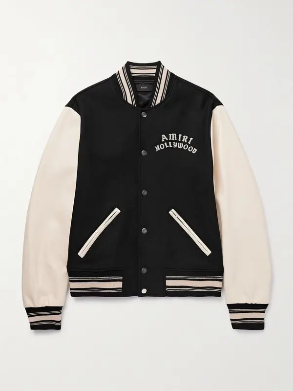 Amiri Logo-embroidered Leather And Wool-blend Varsity Jacket - Black