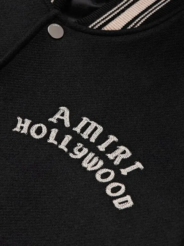 Amiri Logo-embroidered Leather And Wool-blend Varsity Jacket - Black