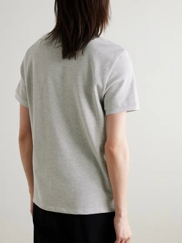 AMI Paris Logo-embroidered Organic Cotton-piqué Polo Shirt - Gray