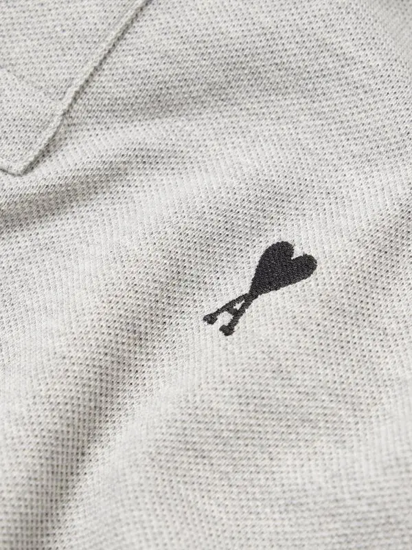 AMI Paris Logo-embroidered Organic Cotton-piqué Polo Shirt - Gray