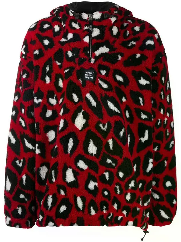 MSGM Animal Print Shearling Hooded Sweater