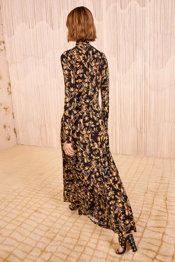 Ulla Johnson Koa Jersey Ruched Front Turtleneck Maxi Dress - Solaris