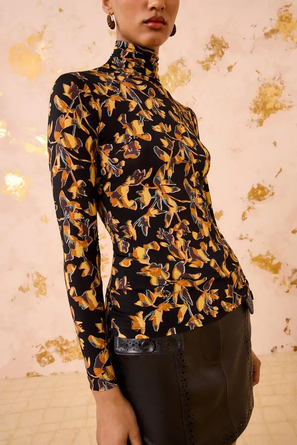 Ulla Johnson Aurelia Jersey Long-sleeve Turtleneck Top - Solaris