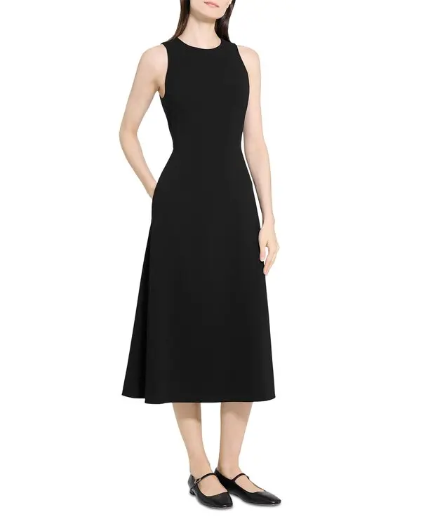 Theory Admiral Crepe Short Sleeve Flare Midi Dress In Black - 60% Off |  Editorialist
