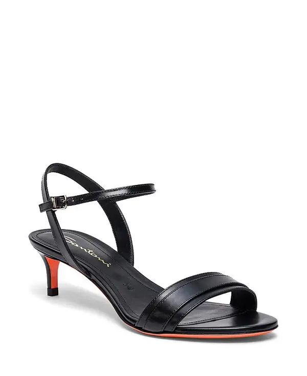 Santoni Leather Mid-heel Sandals - Black