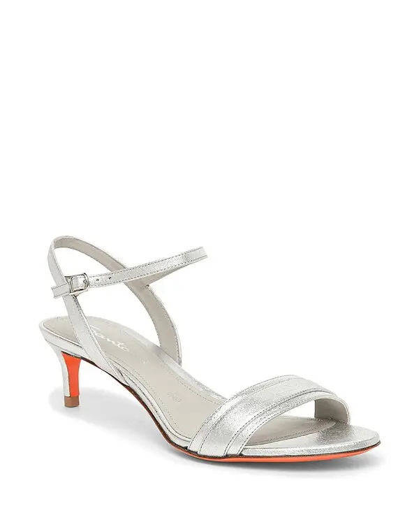 Santoni Leather Mid-heel Sandals - Silver