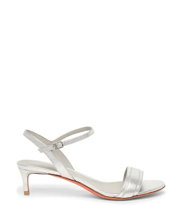 Santoni Leather Mid-heel Sandals - Silver