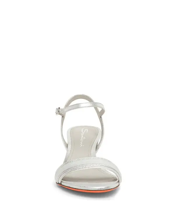 Santoni Leather Mid-heel Sandals - Silver
