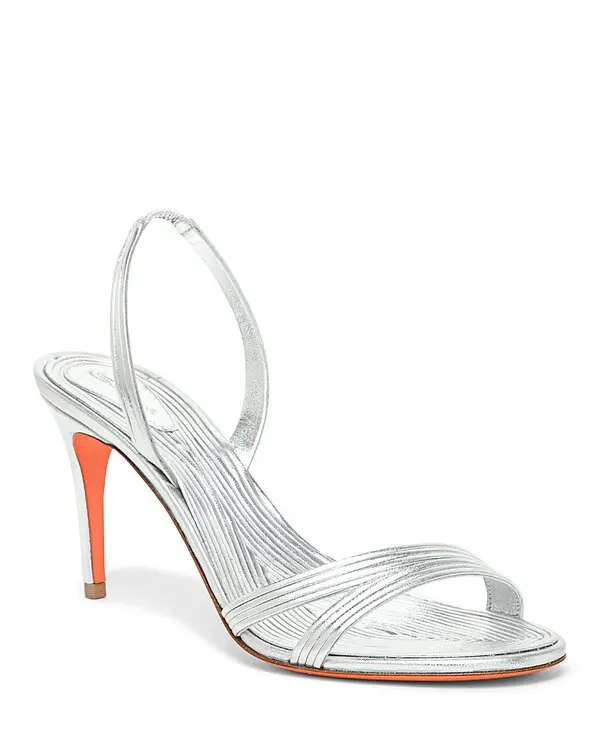 Santoni Leather Mid-heel Sandals - Silver