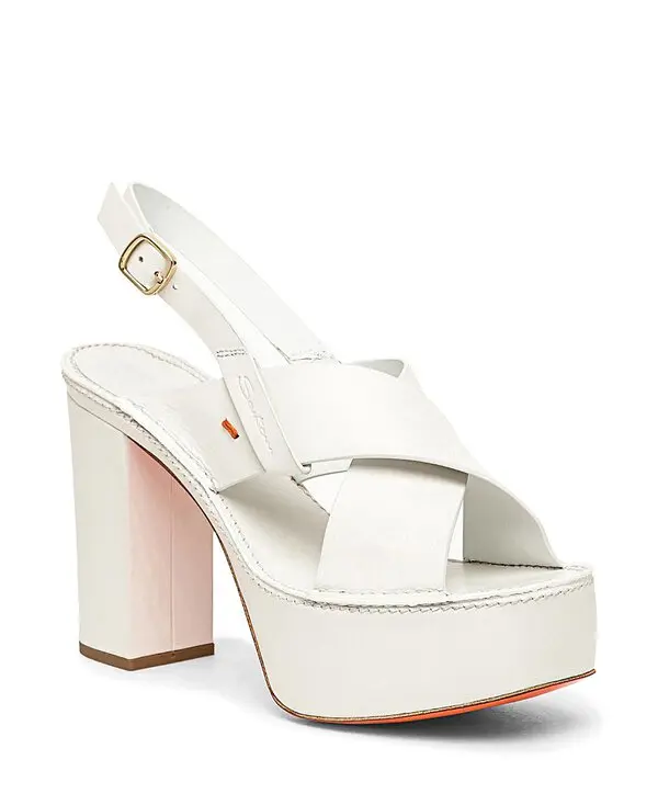 Santoni Leather Block Heel Sandals