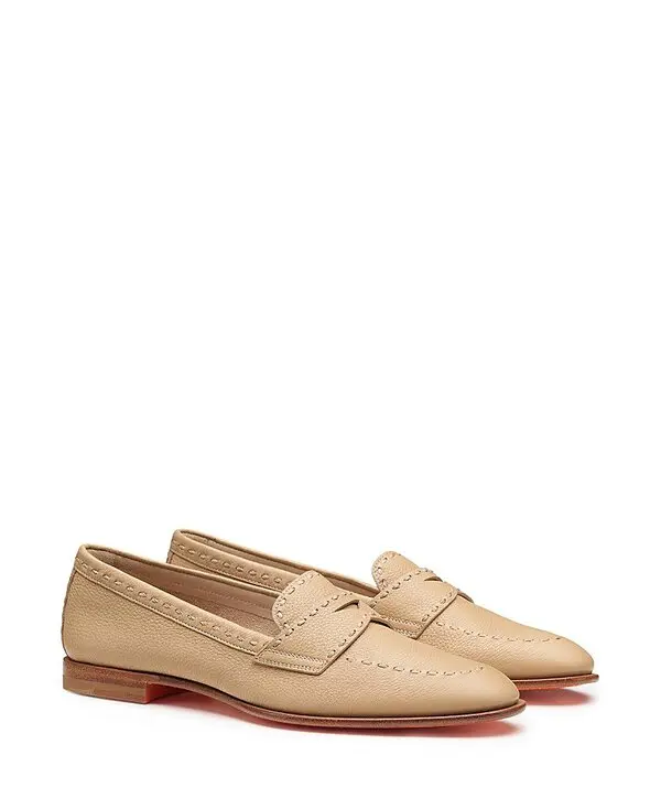 Santoni Tumbled Leather Penny Loafer - Light Beige