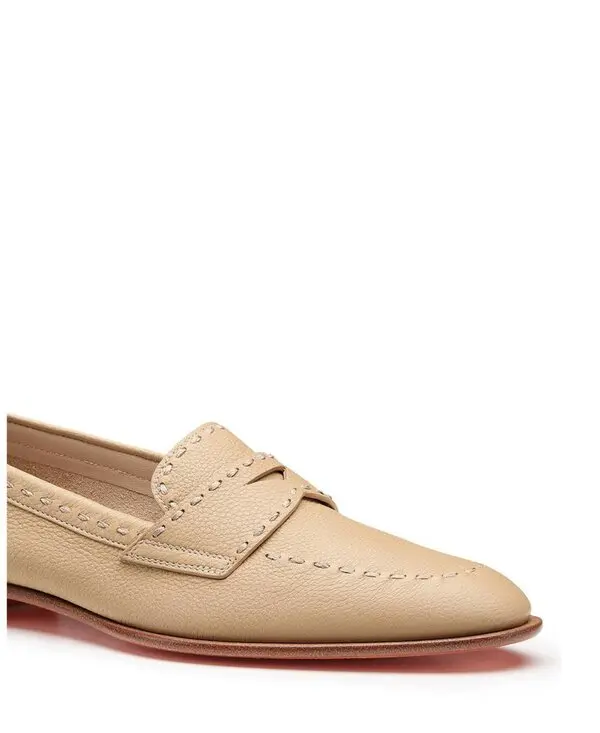 Santoni Tumbled Leather Penny Loafer - Light Beige