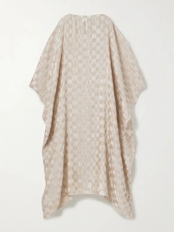 DIMA AYAD Cocoon Checked Plissé-satin Gown - Neutrals