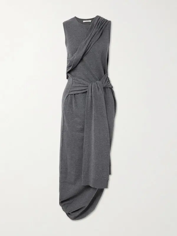 JW Anderson Tie-detailed Wrap-effect Knitted Maxi Dress - Gray