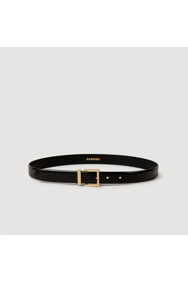 Sandro Smooth Leather Belt With Metal Buckle - Black