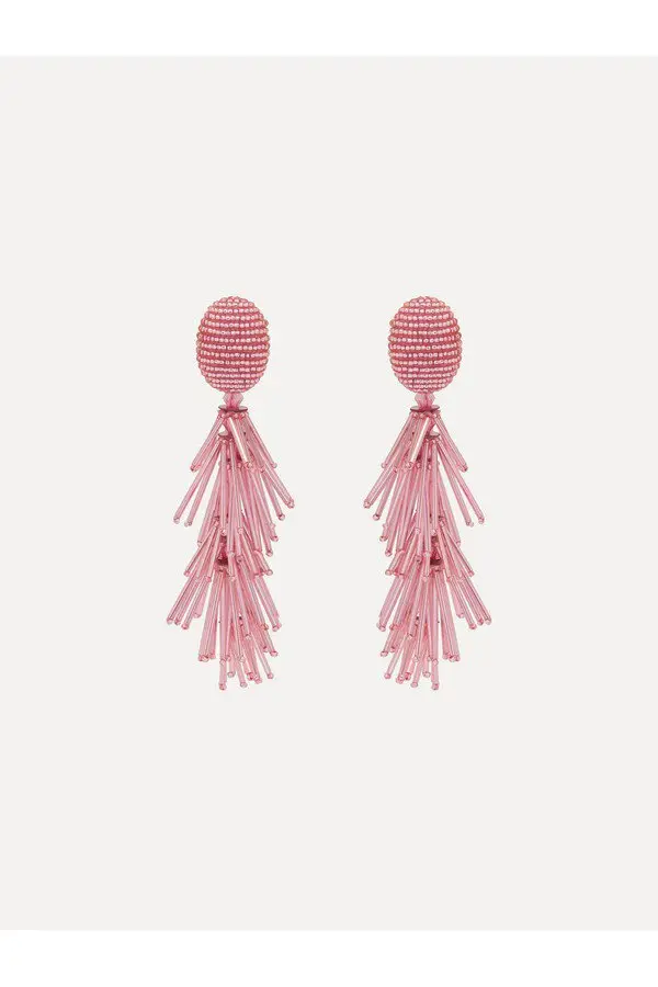 Oscar De La Renta Beaded Fringe Tassel Clip-on Earrings - Pink