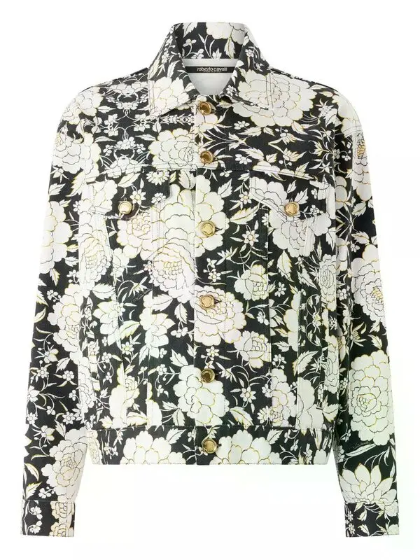 Roberto Cavalli Floral Print Denim Jacket - White