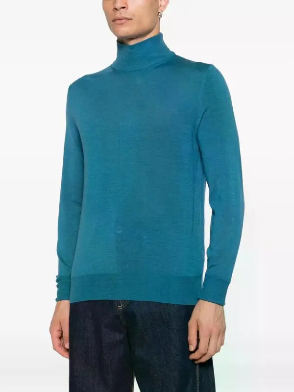Canali High-Neck Wool Sweater Blue Editorialist