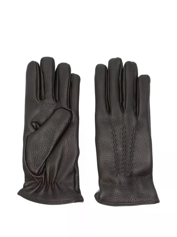 LARDINI Leather Stitched Gloves - Brown