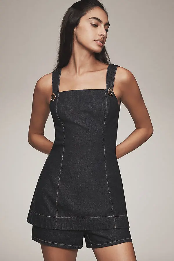 Line & Dot Caryl Square-neck Romper - Indigo