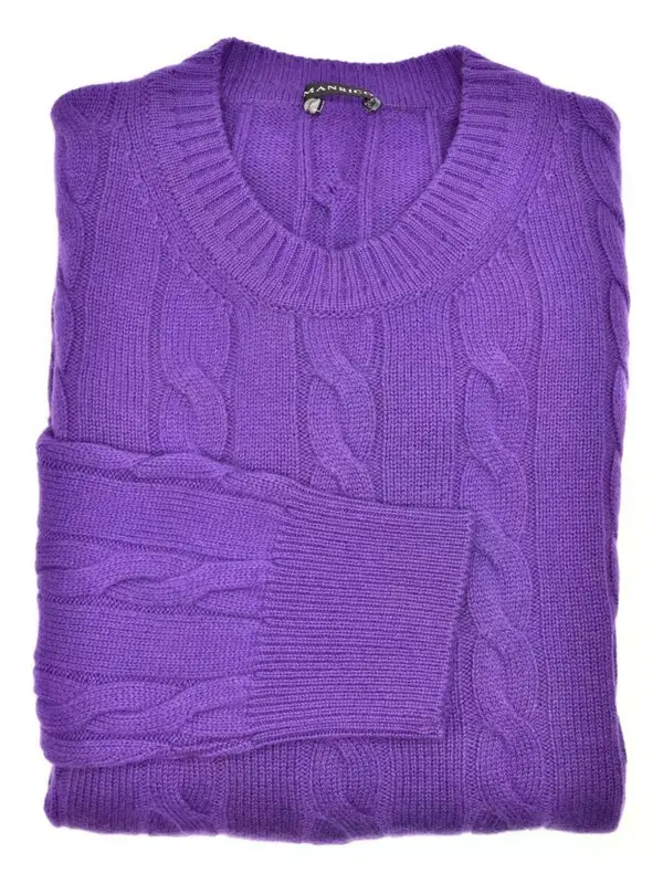 Manrico Cashmere Cable-knit Crew-neck Sweater - Purple