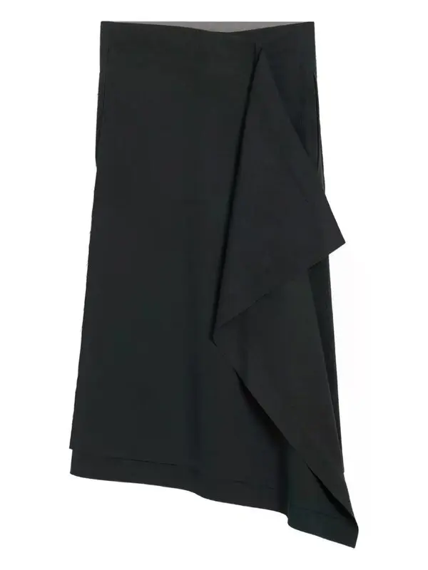 AMI Paris Asymmetrical Wrap Midi Skirt - Black