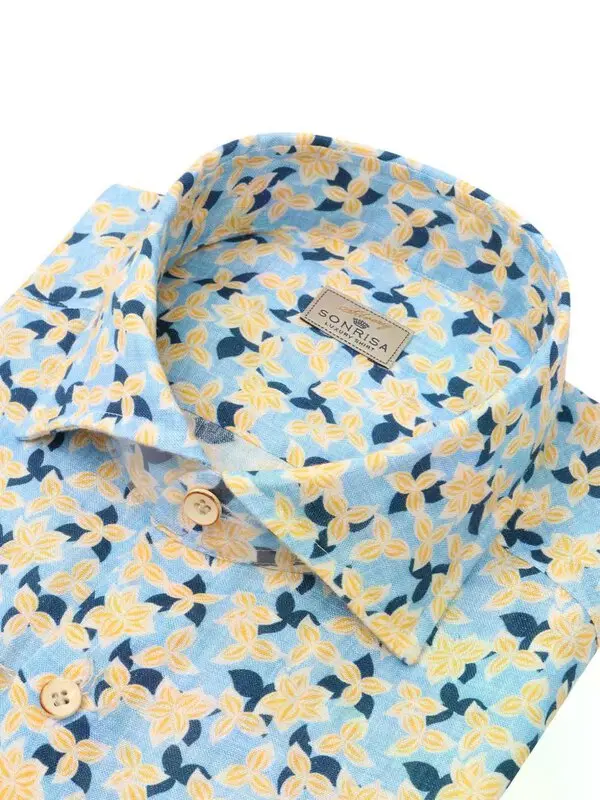 SONRISA Floral-print Linen Shirt - Blue