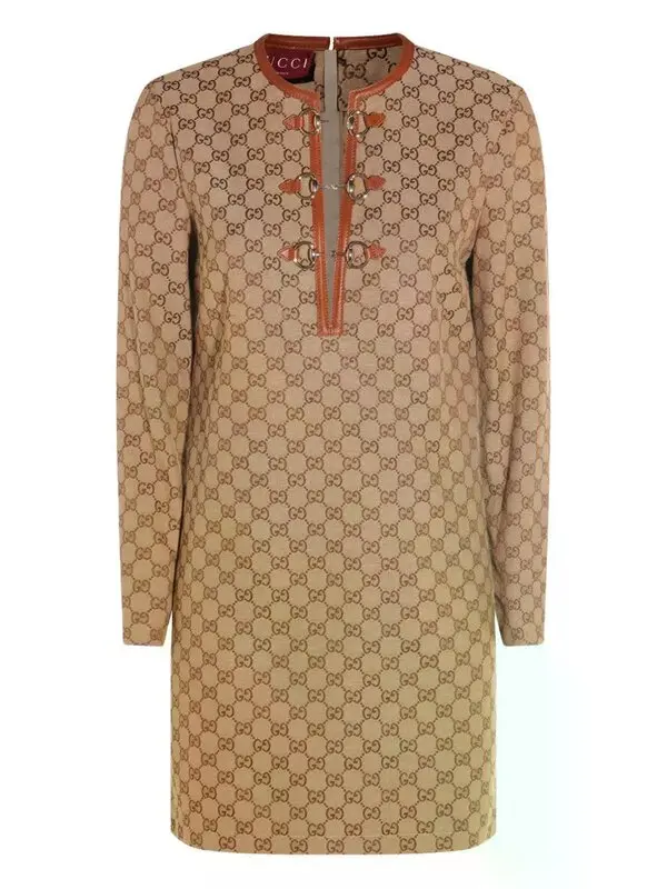 Gucci Gg Canvas Long-sleeve Mini Dress - Neutrals