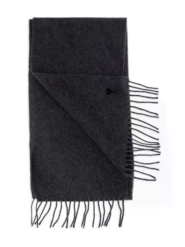 AMI Paris Logo-embroidered Fringed Scarf