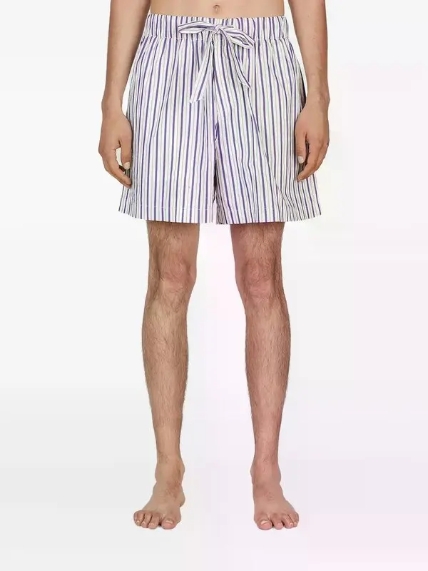 TEKLA Striped Drawstring Pajama Shorts - White