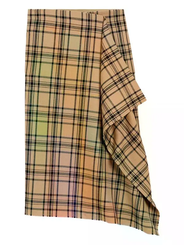 AMI Paris Wool Checked Wrap Midi Skirt