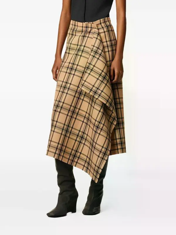 AMI Paris Wool Checked Wrap Midi Skirt