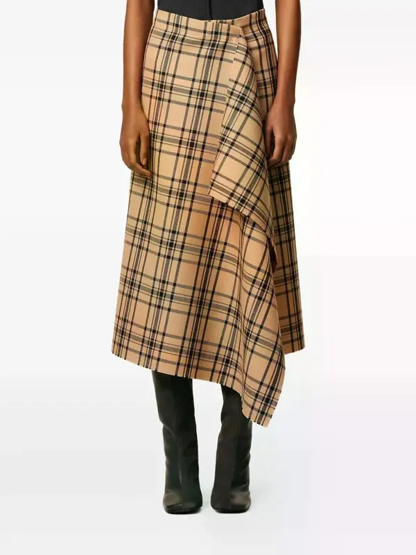 AMI Paris Wool Checked Wrap Midi Skirt