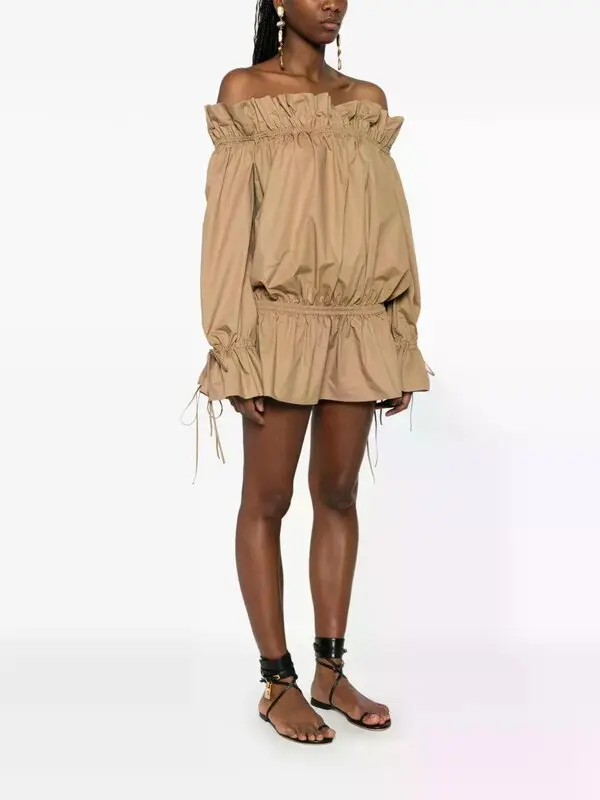 Saint Laurent Off-shoulder Mini Dress - Brown