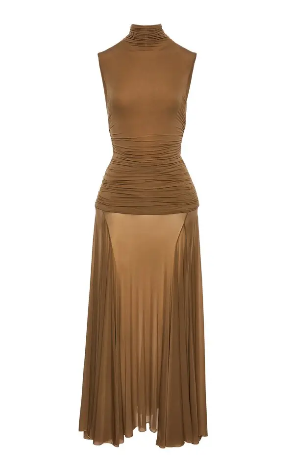 Magda Butrym Ruched Cupro Jersey Maxi Dress - Brown