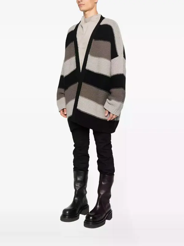 Rick Owens Striped Wool Cardigan - Black