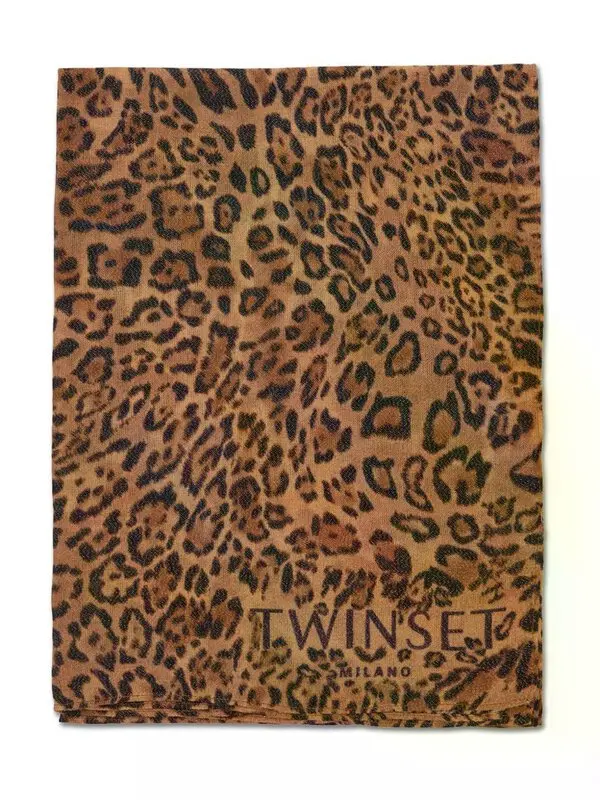 TWINSET Leopard-print Logo Scarf - Brown