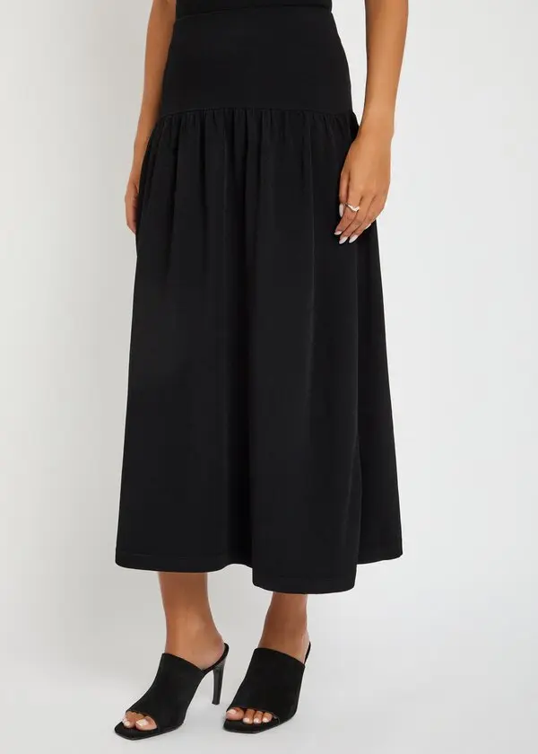 Vince Pleated Stretch-knit Midi Skirt