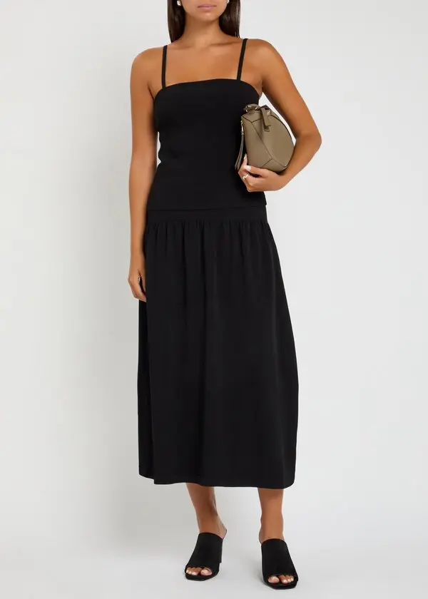 Vince Pleated Stretch-knit Midi Skirt