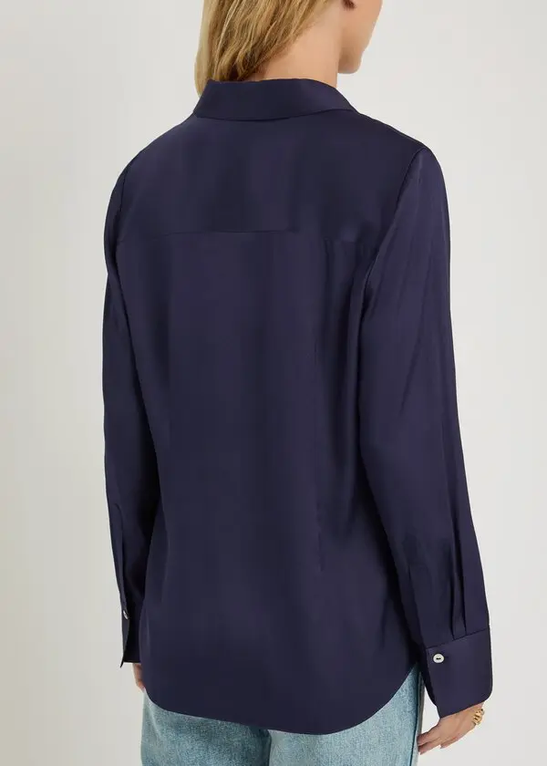 Vince Stretch Silk-blend Shirt - Navy