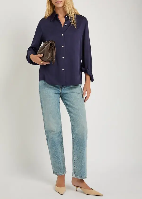 Vince Stretch Silk-blend Shirt - Navy