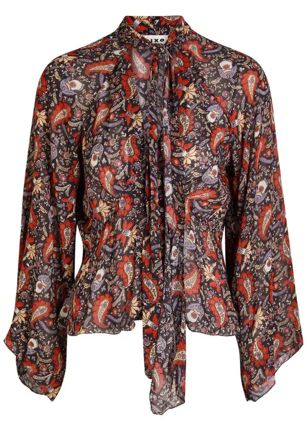 Rixo Floral Chiffon Blouse With Tie Detail