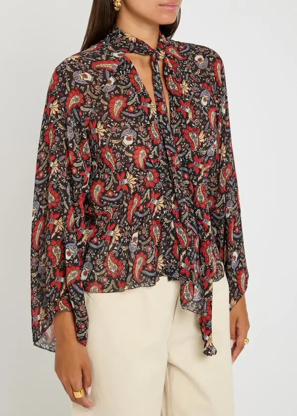 Rixo Floral Chiffon Blouse With Tie Detail