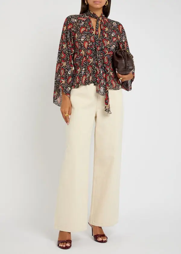 Rixo Floral Chiffon Blouse With Tie Detail
