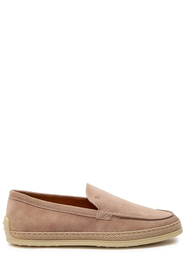 TOD'S Elixir Suede Loafers With Raffia Midsole - Sand