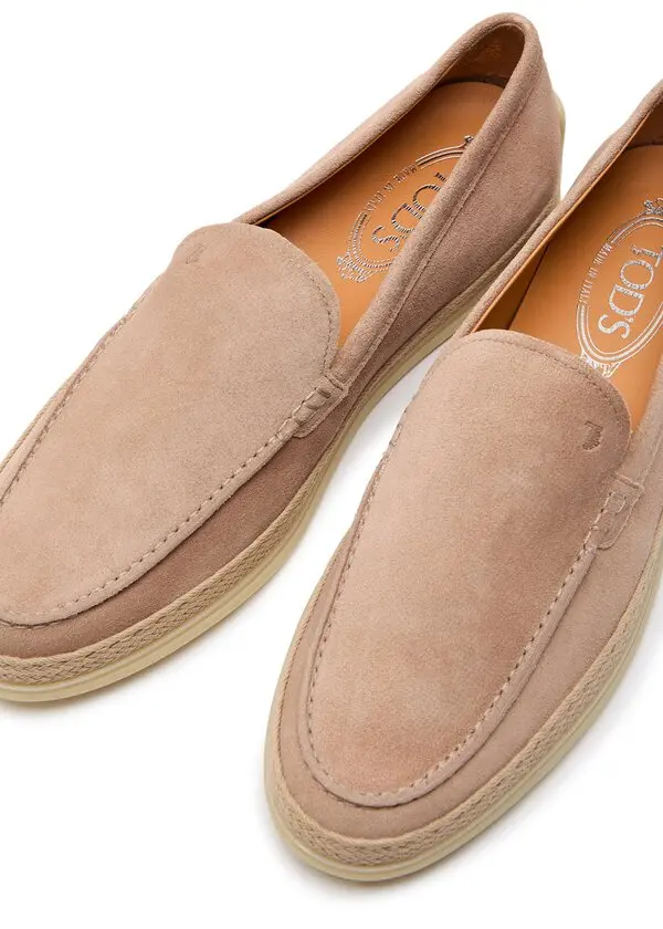 TOD'S Elixir Suede Loafers With Raffia Midsole - Sand