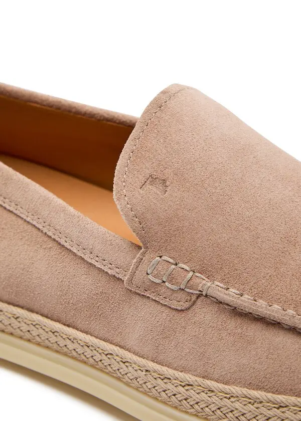 TOD'S Elixir Suede Loafers With Raffia Midsole - Sand