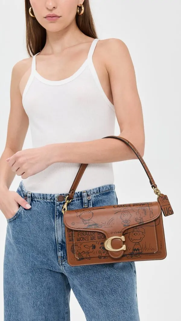 Coach X Peanuts Newspaper Print Tabby Shoulder Bag - B4/Hazelnut 