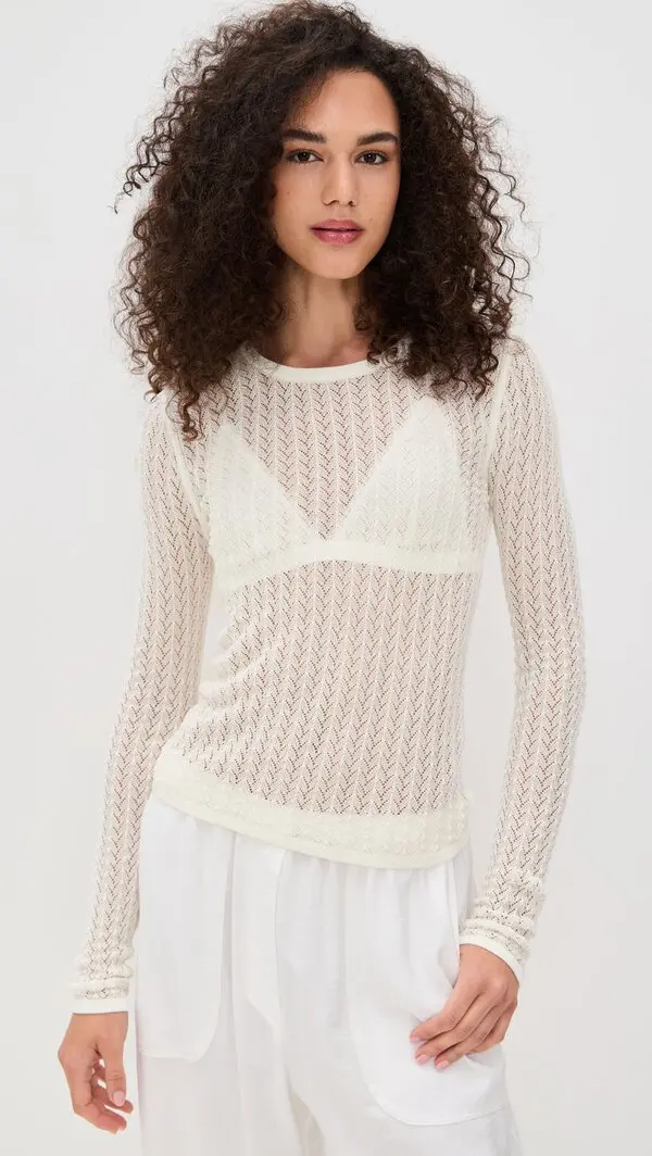 WHITE & WARREN Paperfine Lace Stitch Top
