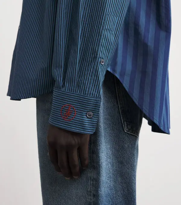 JW Anderson Cotton Patchwork Stripe Shirt - Navy